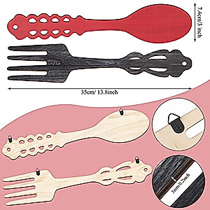 Jetec 2 Pieces Large Fork and Spoon Wall Decor Wooden Spoon Shaped Wall Sign Fork Shaped Hanging Sign Farmhouse Kitchen Wall Decors for Home Kitchen Dining Living Room Decor (Red, Heather Gray)