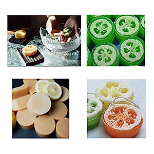 Natural Loofah Soap Making Kit Mold Includes 4pcs 1" Loofah Slices Cuts and Round Silicone Soap Mold
