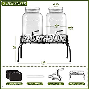 1 Gallon Beverage Dispenser with Stand, 18/8 Stainless Steel Spigot- [2 Pack] Airtight & Leakproof Glass Sun Tea Jar with Anti-Rust Lids, Drink Dispensers for Parties - Laundry Detergent Dispenser