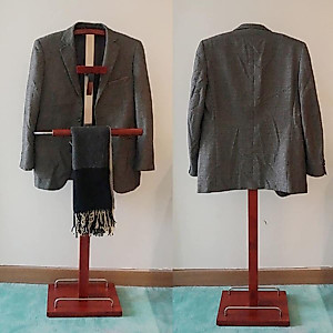 KARMIO Suit Valet Stand with Pant Bar Clothing Valet Rack with Small Tray Wood Freestanding Valet Rack for Women and Men,Used in Entryway Office Living Room