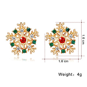 Kercisbeauty Christmas Snowflake Gold Earrings Rhinestones Crystal Studs Gemstones Jewelry Women Christmas Jewelry Xmas Party Accessory