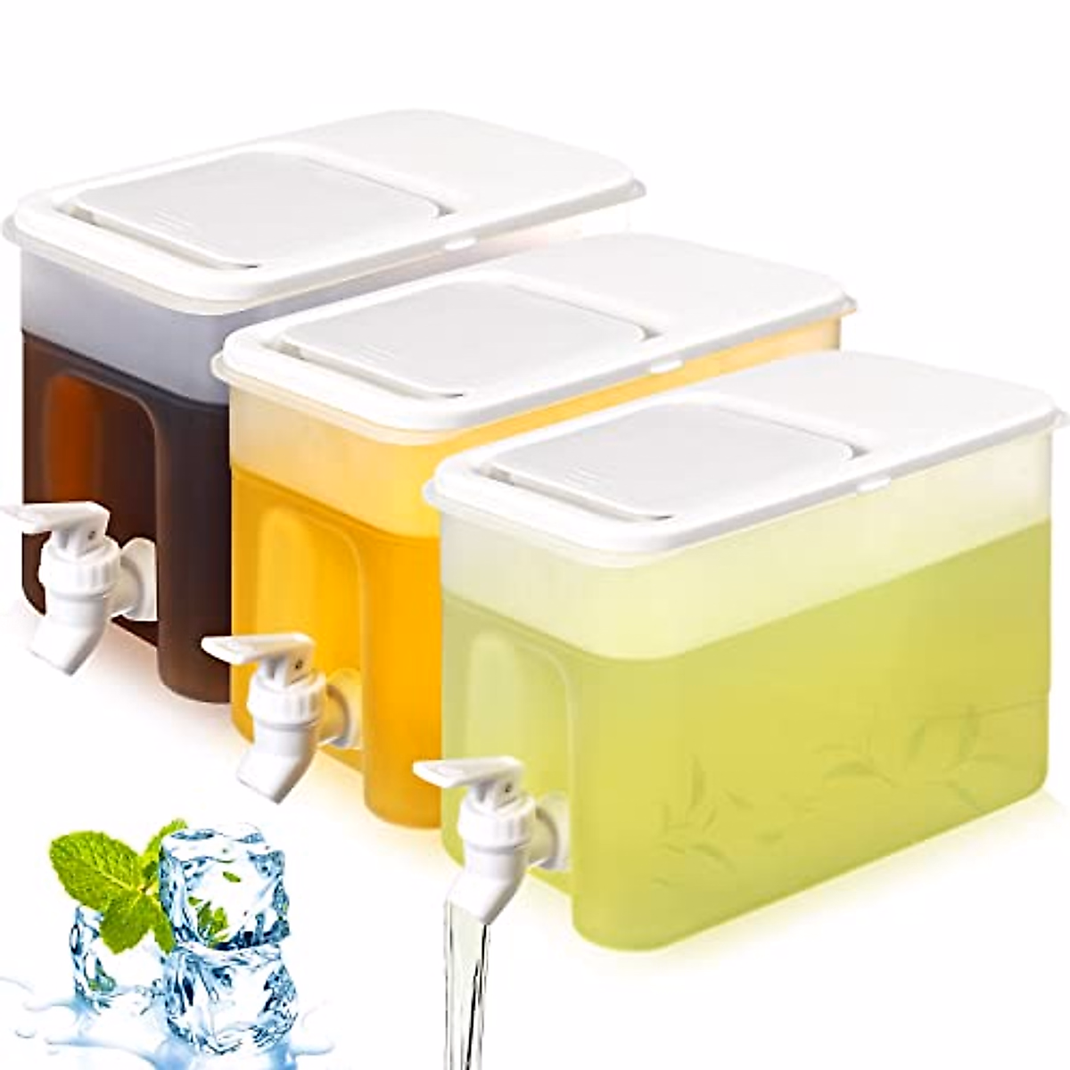 Mimorou Drink Fridge Dispenser with Spigot, Plastic Beverage Dispensers for Parties Stand and Daily Use, Ice Juice Milk Tea Clear Container with Lid