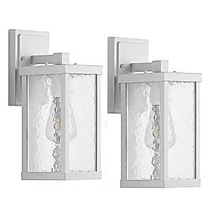 Youroke Outdoor Wall Lantern White, Modern Waterproof Wall Sconces Light Fixtures, Anti-Rust Aluminum Wall Mount Lamp with Water Ripple Glass Shade, Porch & Patio Lights for House Garden Entryway