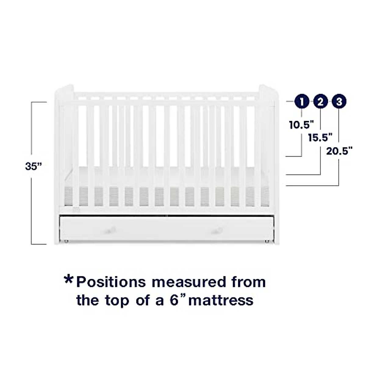 GAP babyGap Graham 4-in-1 Convertible Crib with Storage Drawer - Greenguard Gold Certified, Bianca White
