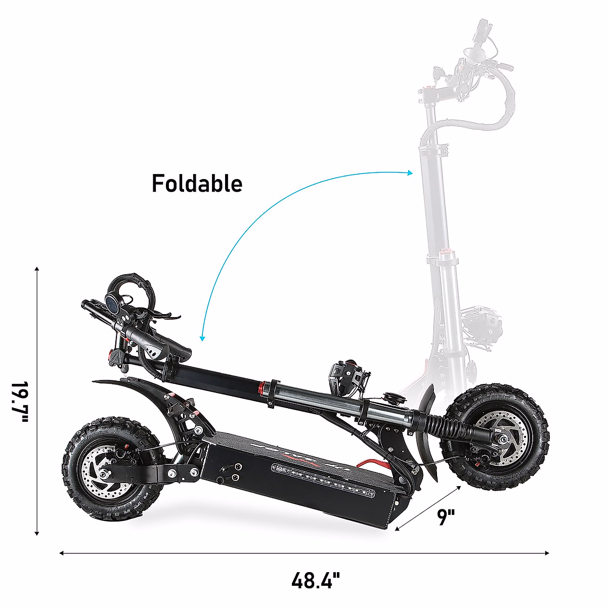 60V33AH Adult Electric Scooter Dual Drive 5600W Motor, Max Speed 50mph, Max Range 60 Miles, 11 Inch All Terrain Off-Road Tires, Electric Scooter with Detachable Seat