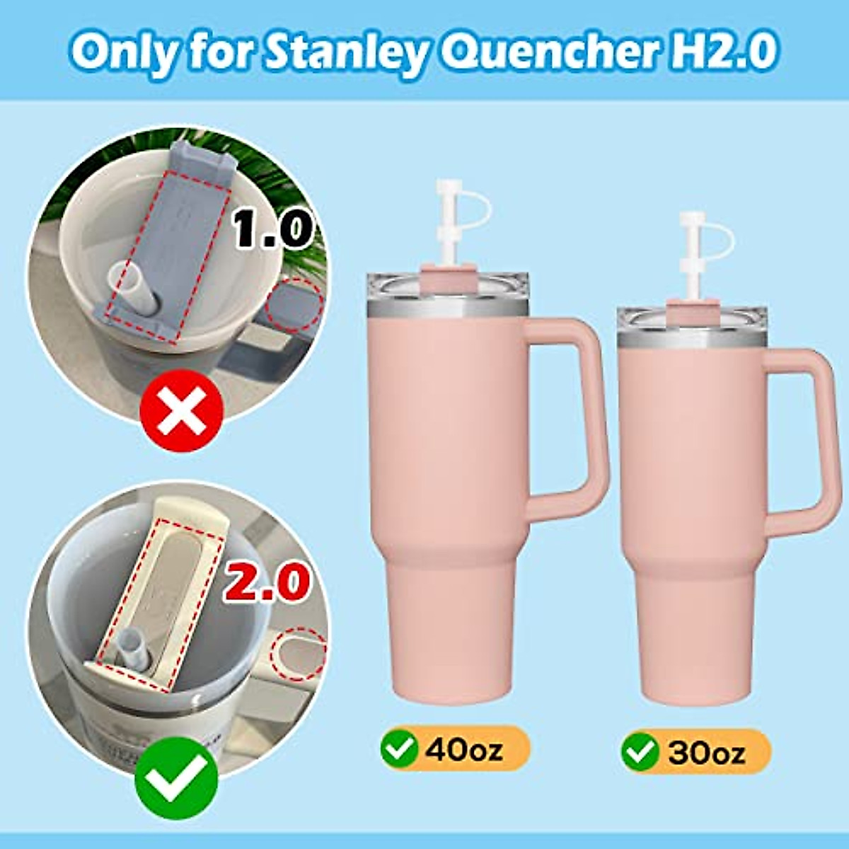 6pcs Spill Proof Stopper Silicone,Stanley Cup Spill Proof Stoppers 30oz 40oz Tumbler 2.0 with 2 Straw Cover Sets,2 Round Leak Stoppers and 2 Square Spill Stoppers,Anti-dust Stanley Cup Accessories