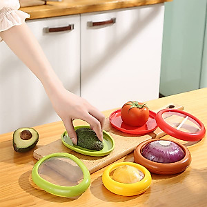 4PCS Fruit and Vegetable Storage Containers For Refrigerator Reusable Food Containers Airtight Veggie Crisper Sealed Box Saver Fresh Keeper for Cut Lemon, Sliced Onion, Half Avocado Tomato Garlic