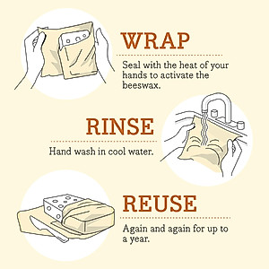 Bee's Wrap Reusable Beeswax Food Wraps Made in the USA, Eco Friendly Beeswax Wraps for Food, Sustainable Food Storage Containers, Organic Cotton Food Wraps, Assorted 3 Pack (S, M, L), Vegan