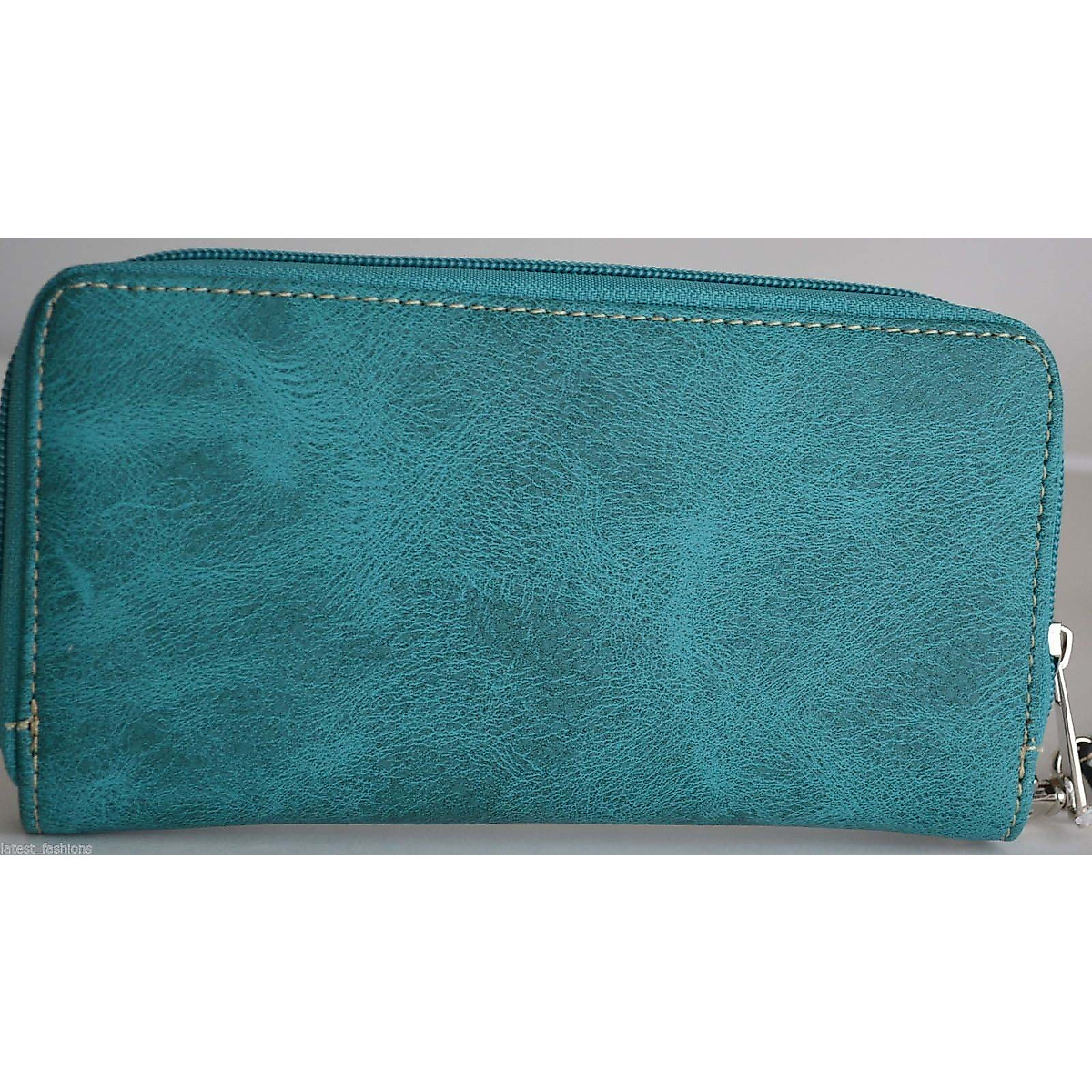 western rhinestone skull concho stitched handbag purse set (blue)