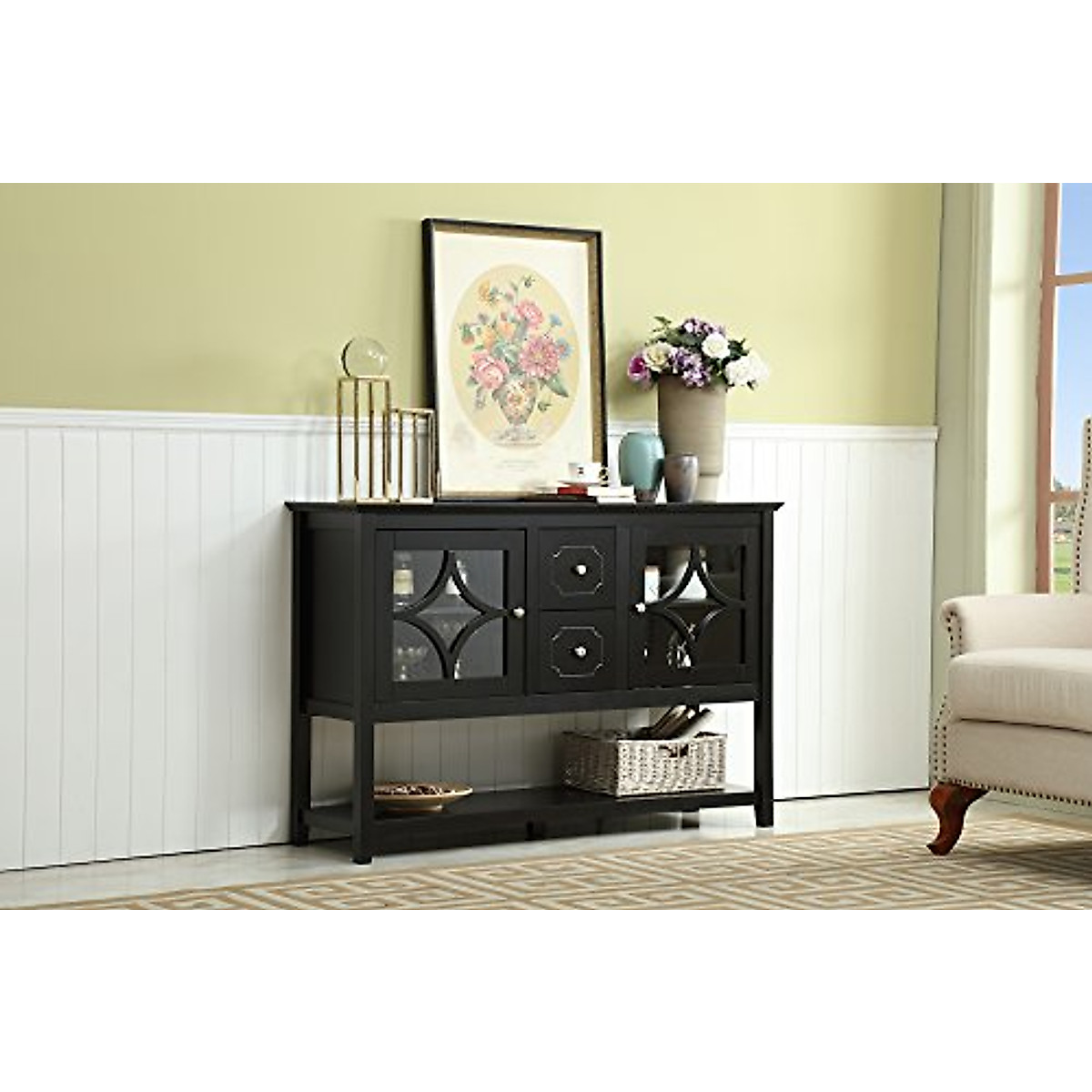 Mixcept 52" Stylish Sideboard Buffet Cabinet Wood Console Table Storage Cabinet with 2 Doors and 2 Drawers, Black