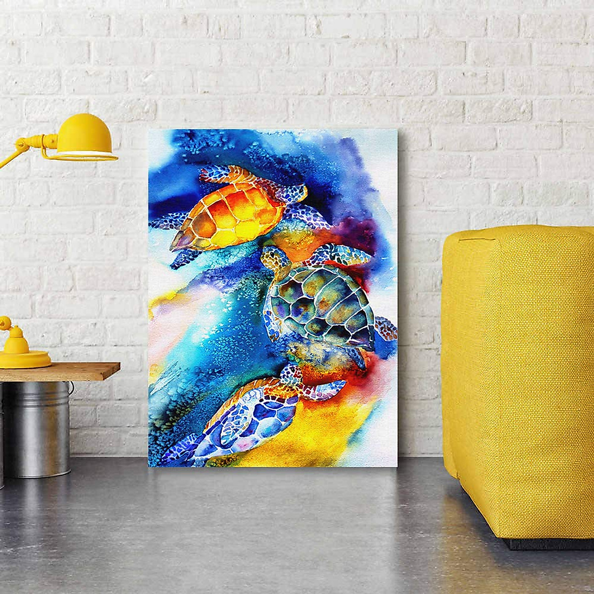 VVOVV Wall Decor Sea Turtle Canvas Wall Art Ocean Turtle Picture Wall Decor Blue Bathroom Art Painting Canvas Prints, Framed Ready to Hang 24"x36"