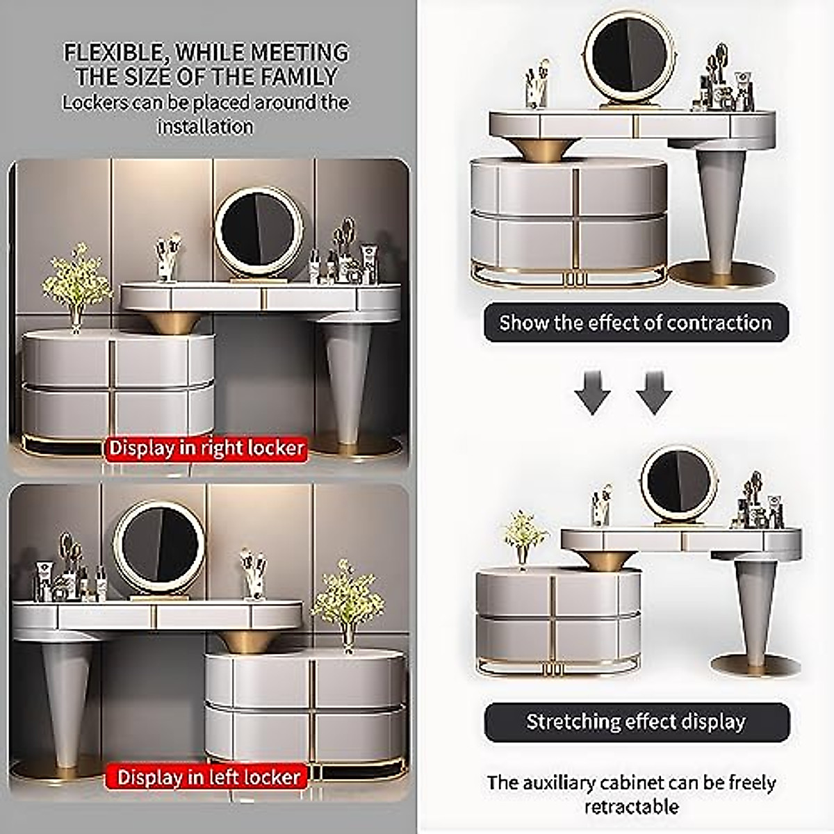 ZGNBSD Luxury Vanity Table Set - Makeup Table with Drawers,Stool & Smart Mirror,Solid Wood Bedroom Vanity | for Her