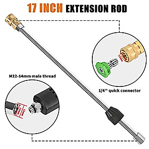 WXMECH Pressure Washer Gun with Extension Wand Replacement 4000 PSI High Power Washer Gun 41 Inch Adjustable Length with M22 14mm or M22 15mm Fitting 5 Nozzle Tips with Nozzle Holder