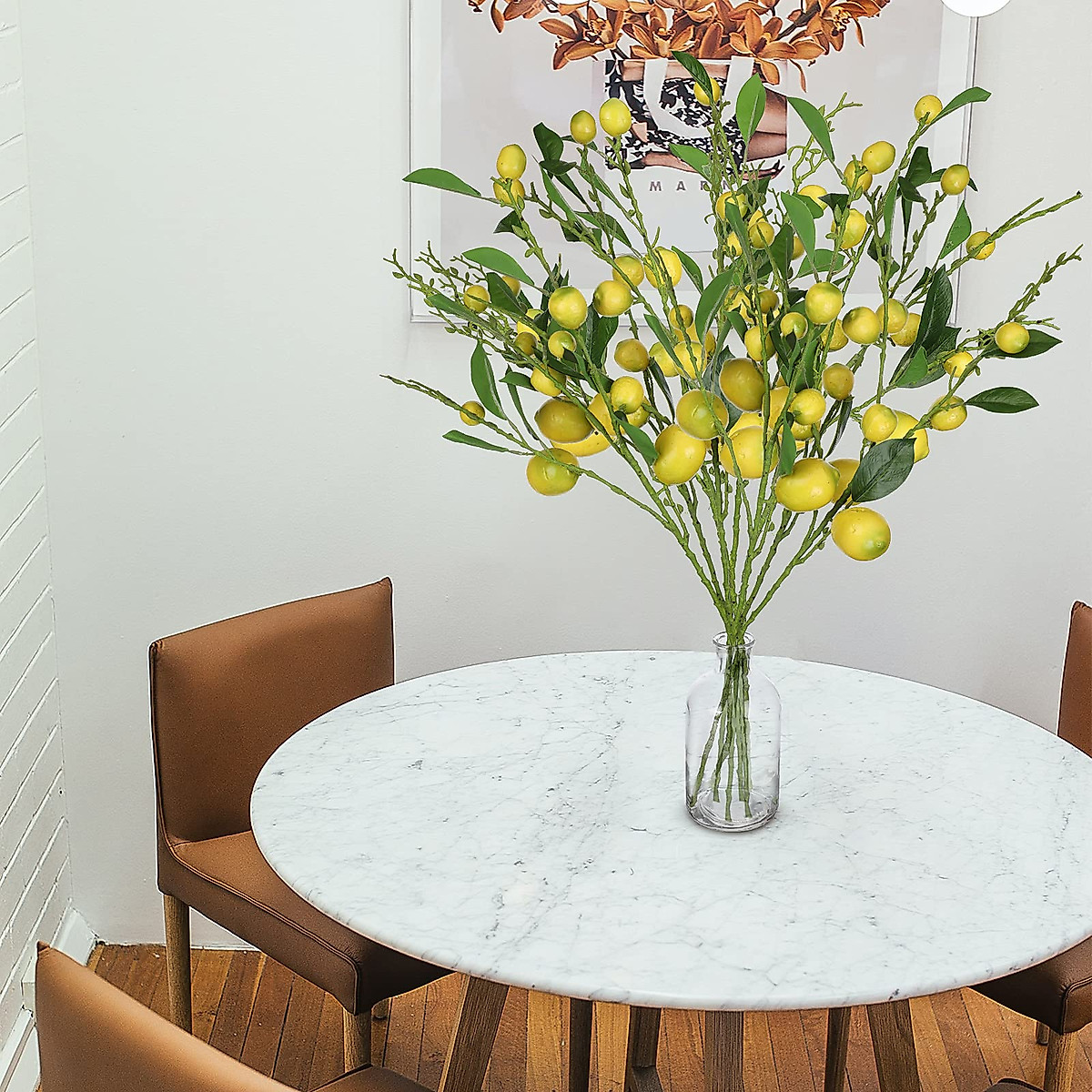 Waydress 3 Pieces Artificial Lemon Branches Fake Yellow Lemon with Green Leaves Decor Lifelike Fake Lemon Branch Props for Party Home Garden Decoration, 32 Inch