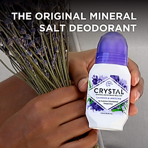CRYSTAL Deodorant Aluminum Free Mineral Deodorant Roll-On for Women & Men, Lavender & White Tea - Paraben Free - Certified Cruelty Free & Vegan Deodorant - Prevents Odor Up to 24 Hours ,2.25 Fl Oz (Pack of 3),21661-3