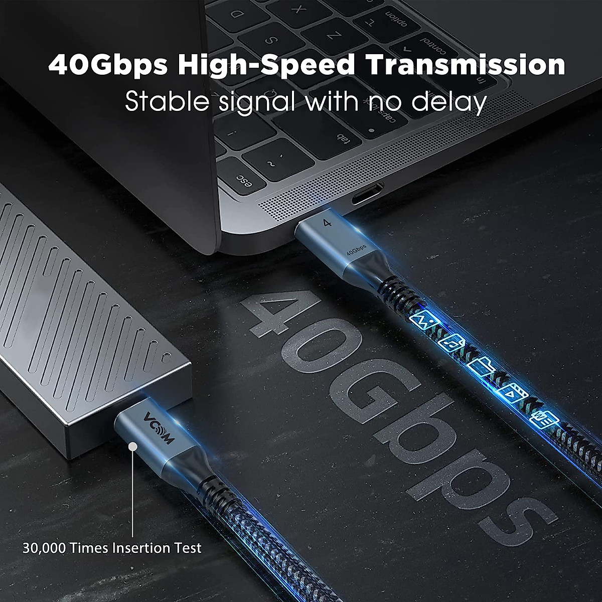 VCOM USB 4 Cable for Thunderbolt 4 Cable 4 FT, 100W Cable with 40Gbps Data and 8K@30Hz 5K@60Hz or Dual 4K Video,Compatible with Thunderbolt 3/4 Cable and USB-C,for MacBooks,Hub, Docking, and More