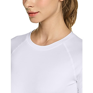 TSLA Women's Sports Compression Shirt, Cool Dry Fit Long Sleeve Workout Tops, Athletic Exercise Gym Yoga Shirts, 3pack White/White/White, Medium