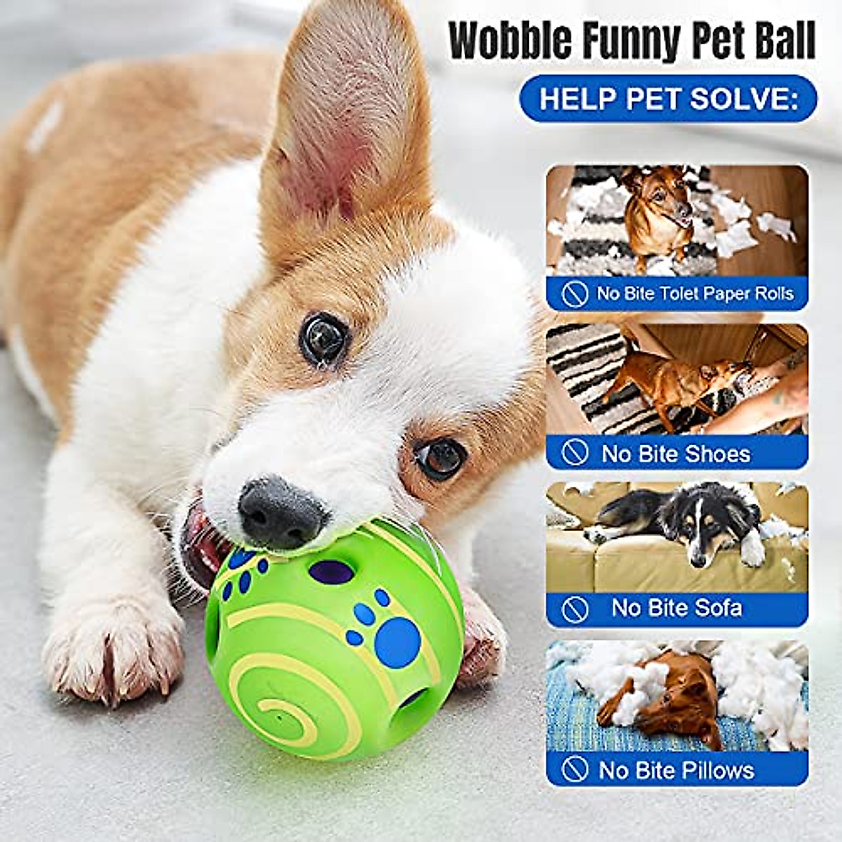 TAUCHGOE Interactive Dog Toys Wobble Giggle Dog Ball for Medium Large Dogs, Wiggle Waggle Wag Funny Sounds Squeaky Active Ball Dog Toy for IQ Training Cleaning Teeth, Dogs Favorite Gift