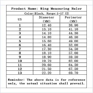 1 Pack US Ring Sizer Measuring Gauge, 1-17 US Rings Size, Plastic Finger Sizing Measure Tool, Reusable, Black