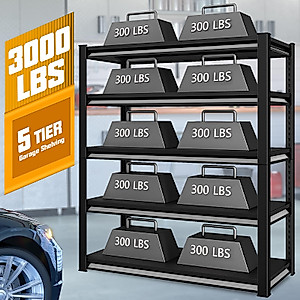 SDXYSTCE 48" W Garage Shelving Heavy Duty, 3000LBS Loads Garage Storage Shelves Heavy Duty, 5-Tier Metal Shelving Units and Storage Racks, Industrial Utility Shelf,48" Wx24 Dx78 H, Black