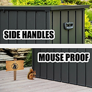 Domi 120 Gallon Outdoor Deck Box, Steel Tool Waterproof Lockable Storage Container with Resin Lid for Outside Cushions, Garden Tools and Pools Equipment (Gray)