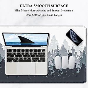 Auhoahsil Large Mouse Pad, Full Desk XXL Extended Gaming Mouse Pad 35" X 15", Waterproof Desk Mat with Stitched Edge, Non-Slip Laptop Computer Keyboard Mousepad for Office & Home, Misty Forest Design