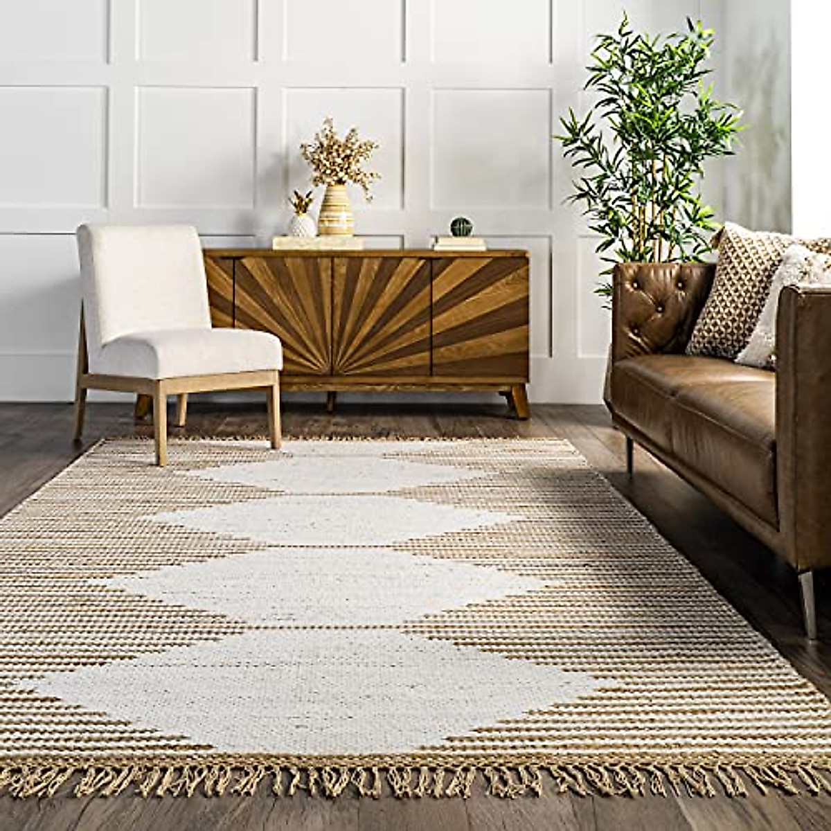 nuLOOM Clea Hand Woven Geometric Flatweave Tassel Area Rug, 8' x 10', Natural