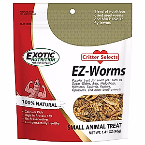 EZ-Worms (1.41 oz.) - Blend of Dried Mealworms & Black Soldier Fly Larvae (BSFL) - Healthy Insect Treat - Chickens, Bluebirds, Sugar Gliders, Hedgehogs, Squirrels, Skunks, Reptiles, Turtles, Fish