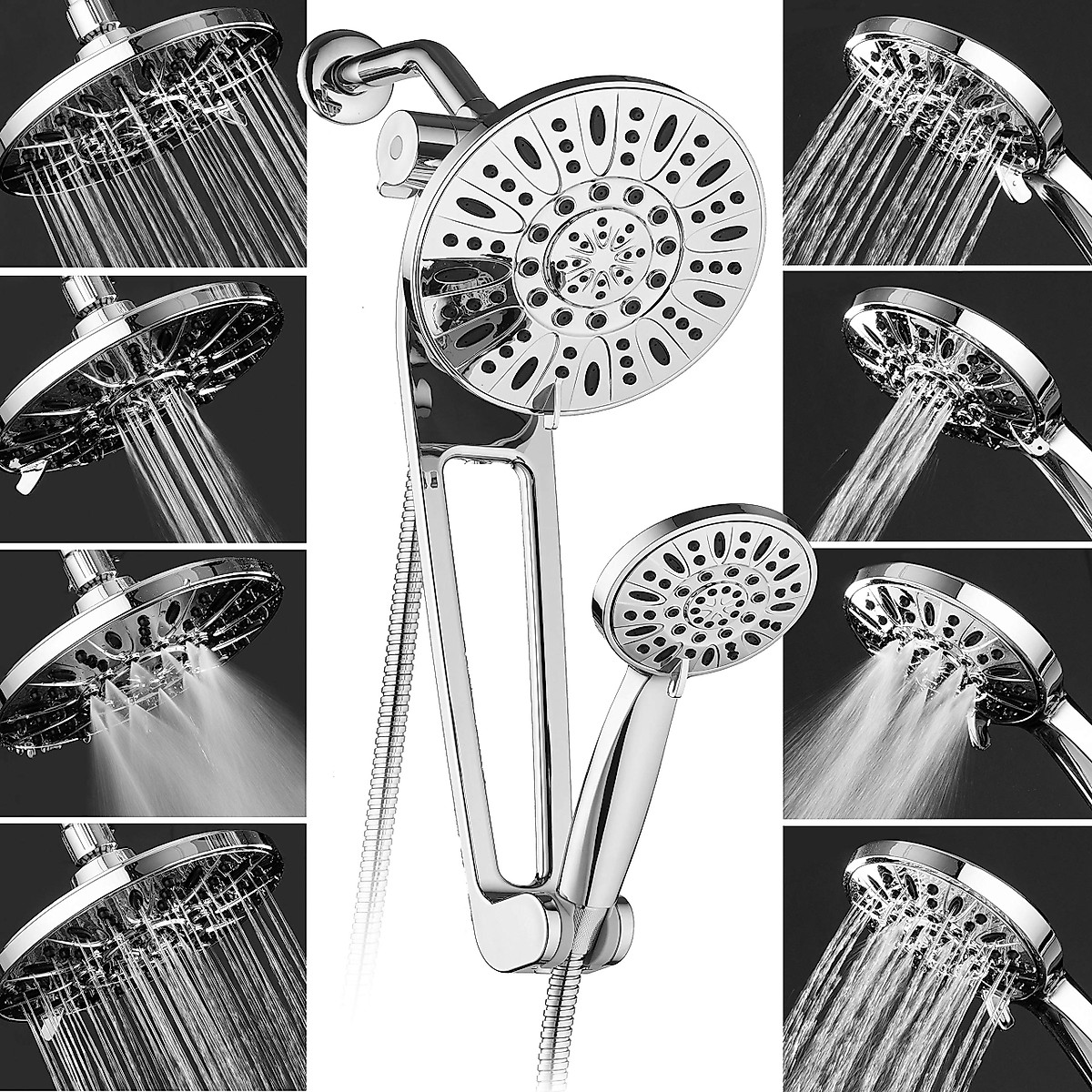 AquaDance High-Pressure 48-mode 3-way Shower Spa Combo with Adjustable 18" Extension Arm for Easy Reach & Mobility Enjoy Luxury 7" Rain & Handheld Shower Head Separately or Together-All-Chrome Finish