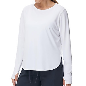 THE GYM PEOPLE Women's Long Sleeve Workout Shirts Lightweight Cotton Running Yoga Tops with Thumb Hole White