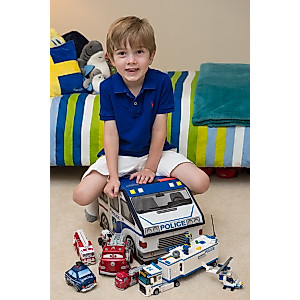 Clever Creations Collapsible Storage Organizer and Ottoman, Perfect Vehicle Themed Toy Chest for Storing Books, Shoes, Games and More, Police Car