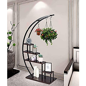 GDLF5 Tier Metal Plant Stand Creative Half Moon Shape Ladder Flower Pot Stand Rack for Home Patio Lawn Garden Balcony Holder Black (1 Pack)