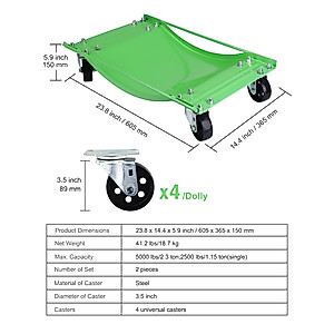 GarveeTech 5000lbs Car Wheel Dolly Set of 2, Vehicle Rollers Dolly for Moving Car with Heavy Duty 3.5 Inch Steel Wheels, 23.8in x 14.4in