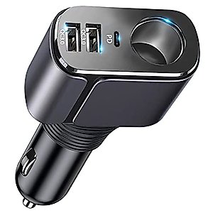 Cigarette Lighter Splitter Adapter, 210W 4 in 1 Cigarette Lighter USB Charger [PD3.0& DualQC3.0] Multi Port & Socket, 12V/24V Dual USB Type C Fast Car Charger Adapter for iPhone 14,Samsung,iPad