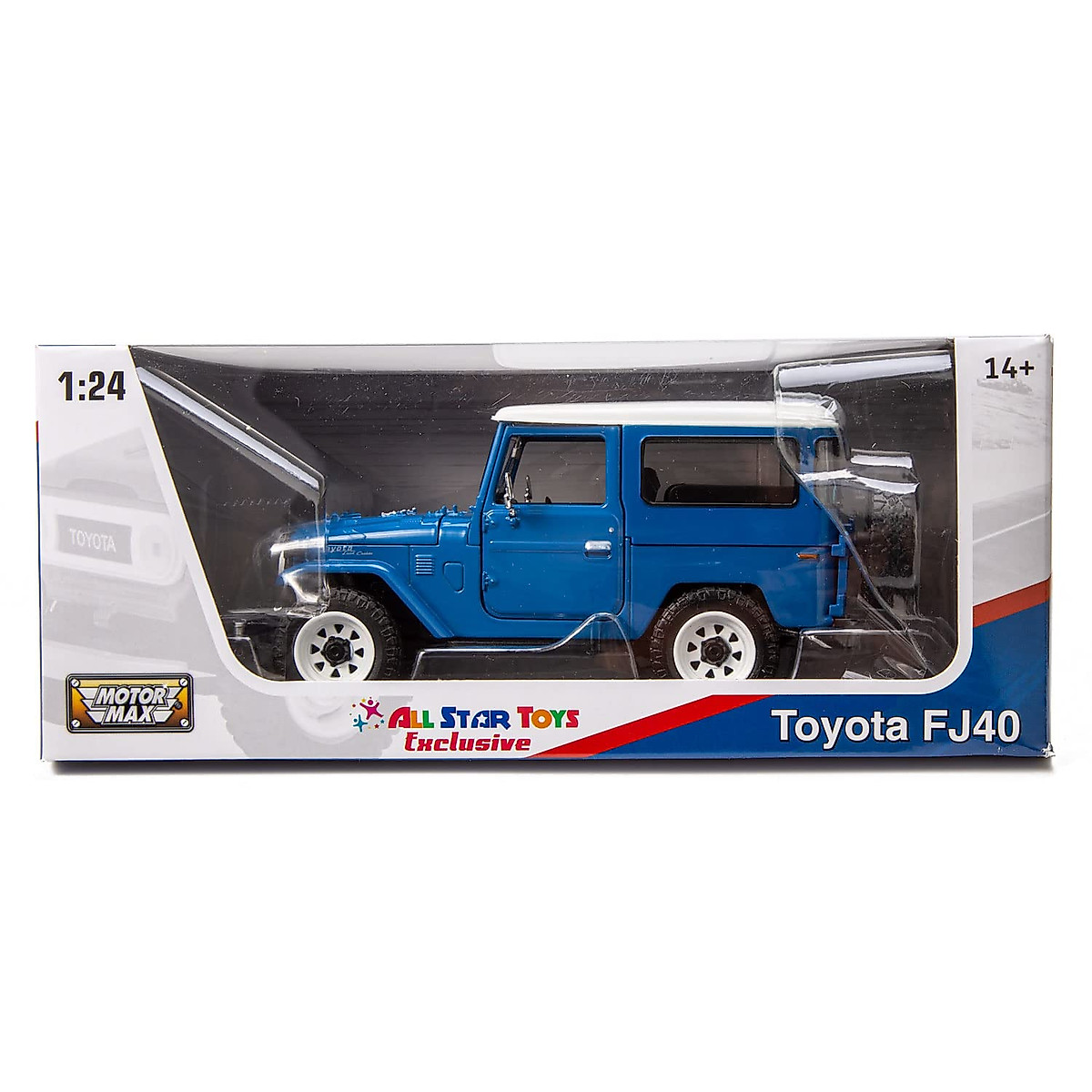 All Star Toys Exclusive Toyota Land Cruiser FJ40 Royal Blue with Custom Off-Road Wheels 1/24 Diecast Model by Motormax 79323 FJ Cruiser J40