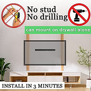 No Stud TV Wall Mount, Drywall Studless TV Hanger No Damage, No Drill, Non Screws, Dry Wall Flat Screen TV Easy Install Bar Bracket fits VESA 12-55 inch TVs up to 99 lbs, Include Hardware Levels