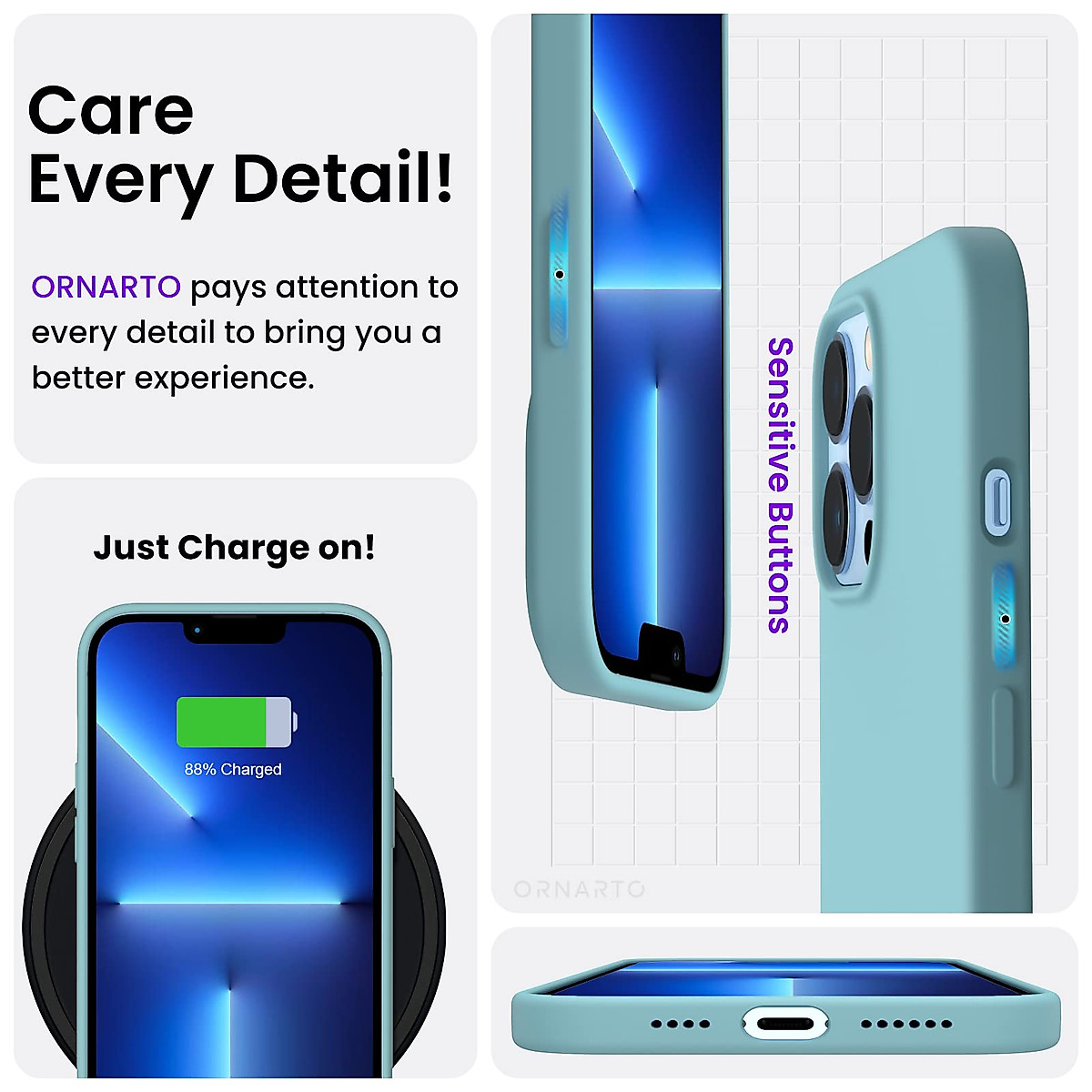 ORNARTO Compatible with iPhone 13 Pro Max Case 6.7", Slim Liquid Silicone 3 Layers Full Covered Soft Gel Rubber Case Cover 6.7 inch-Cactus