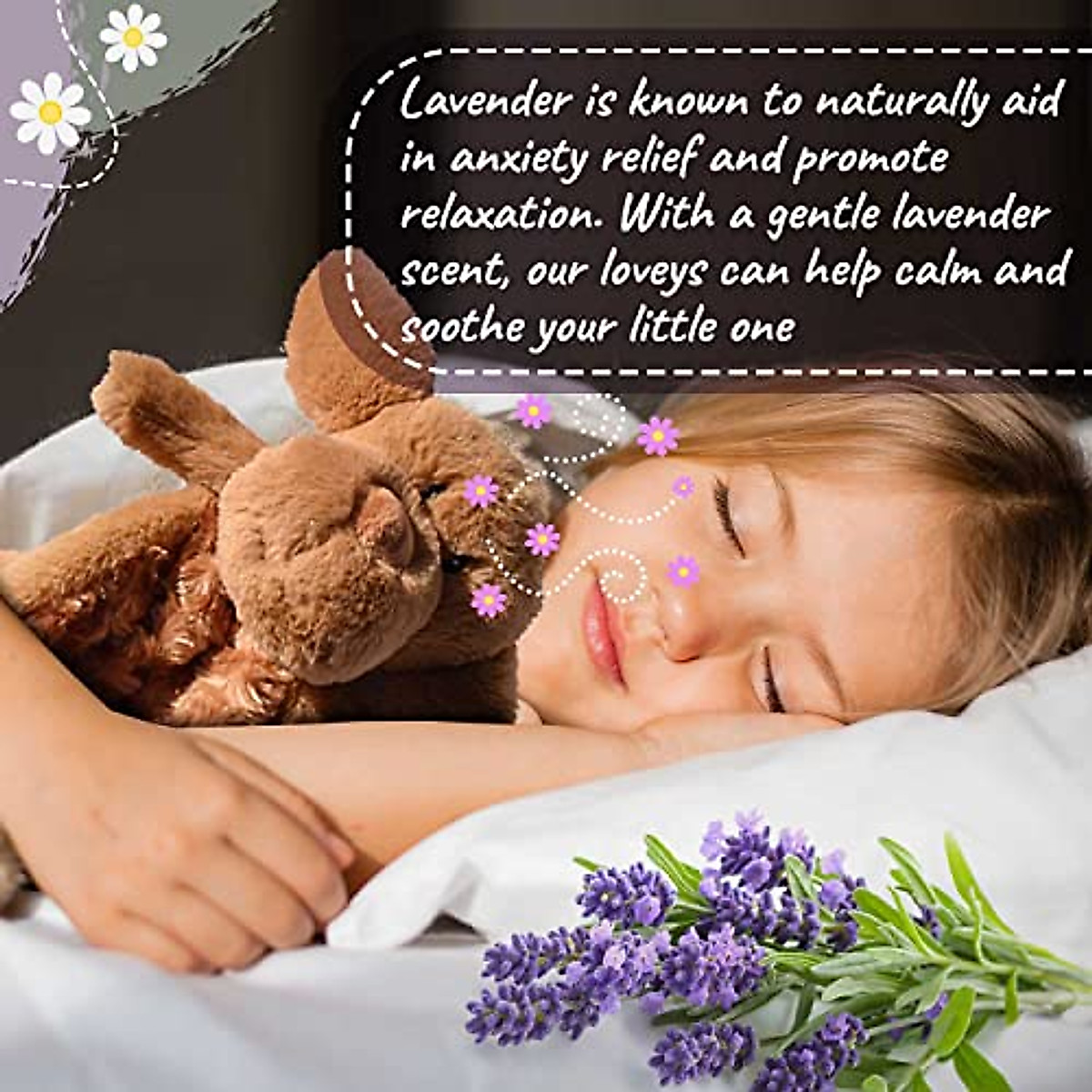 Lovey Microwavable Stuffed Animal - Large lovies for Babies which are heatable Stuffed Animals, Lavender Stuffed Animals micowavable with Removable Lavender Packet, Calming Heating pad Stuffed Animal