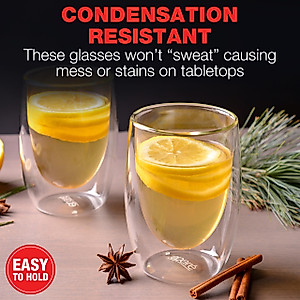 Eparé Stemless Wine Glasses - 13 oz Set of 2 Double-Walled Hand Blown No Stem Wine Glasses - Stemless Red & White Clear Wine Glass Tumblers for Wedding