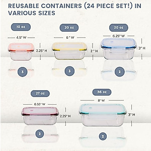 Imperial Home 24 Pc Glass Storage Containers with Lids, Food Storage Container Set, Kitchen Organization, Meal Prep, Airtight Lock Lid, Reusable, Freezer & Microwave Safe, BPA Free