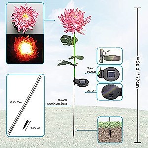 MIKK Solar Garden Stake Flower Lights, 2pack Outdoor Decorative Floral Lights, LED Artificial Waterproof Yard In-Ground Lights Lights for Garden Lawn Patio Backyard.（Pink Chrysanthemum）