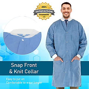 EOM Disposable Lab Coats - Lab Coats for Men and Women - Knee Length Lab Coat with Knit Cuffs and Collar - Medical Lab Jacket for Adults - Pack of 10, (Large Size)