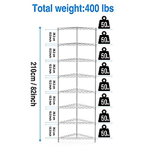 pouseayar 8 Tier NSF Metal Corner Shelf Wire Shelving Unit, 400lbs Capacity Heavy Duty Adjustable Storage Rack (No Shelf Liners) for Every Room Corner, 82" H x 20" L x 20" D - White
