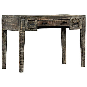 vidaXL Desk, Computer Desk with 3 Drawers, Home Office Desk, Living Room Bedroom Writing Table Workstation, Retro Style, Solid Wood Mango