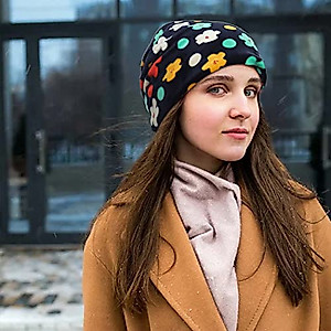 Woeoe Stocking Stuffers Baggy Slouchy Beanie Hats Fleece Lined Skullies Beanies Multifunction Warm Winter Chemo Hat Cap Scarf for Women and Girls（Pack of 2 (Balck)