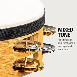 Meinl Percussion TAH2M-SNT Traditional 10-Inch Wood Tambourine with Goat Skin Head and Dual Alloy Jingles, 2 Row