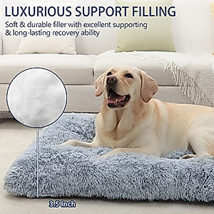 WAYIMPRESS Large Dog Crate Bed Crate Pad Mat for Medium Small Dogs&Cats,Fulffy Faux Fur Kennel Pad Comfy Self Warming Non-Slip Dog Beds for Sleeping and Anti Anxiety (36x23x3.5 Inch, Grey)