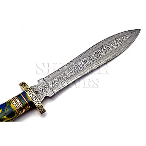Skokie Knives Custom Hand Made Damascus Steel Hunting Knife Handle Acrylic