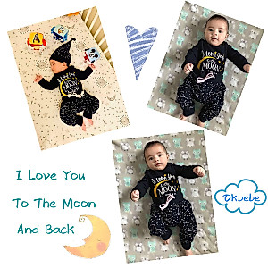 Baby Boys 3PCS Space Outfit Newborn Love You to The Moon and Back Starry Sky Long Sleeve Pant Set (Blue04 0-3 Months)
