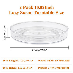 SjYsXm 2 Pack 10.63 inch Lazy Susan Organizer, Clear Lazy Susan Organizer Set for Cabinet, Rotating Lazy Susan Turntable Organizer Spice Rack Organizer for Kitchen Fridge Pantry Countertop Bathroom
